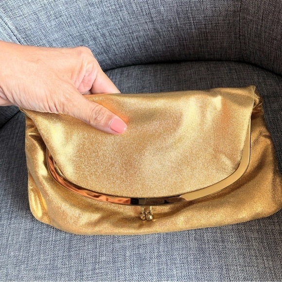 Vintage | Bags | Vintage 2 Pc Melton Gold Metallic Slinky Fabric Clutch ...